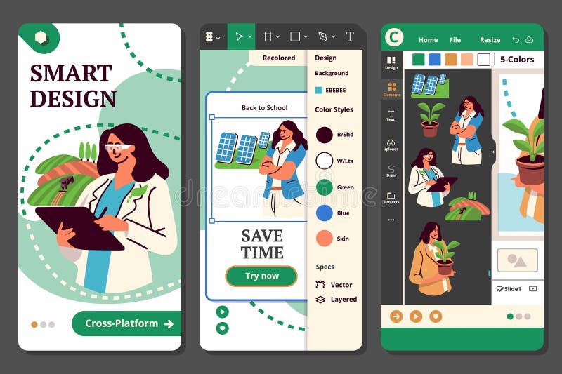 Sustainability Figma Bundle. Set of Character Scenes of Woman Scientist ...