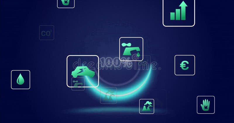 Sustainability Icons and Progress Bar Image Over Dark Blue Background ...