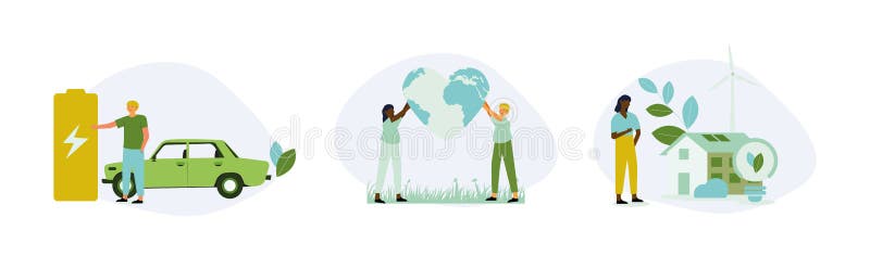 Sustainability Illustration Set. People Trying To Save Planet Earth ... Sustainability Illustration Set. People Trying To Save Planet Earth ...
