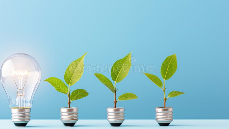Sustainability and Innovation: Growth Concept with Light Bulb Planters ...