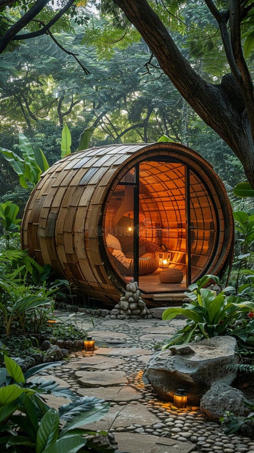 Sustainable Bamboo Pod Structure in Natural Setting Stock Image - Image ...