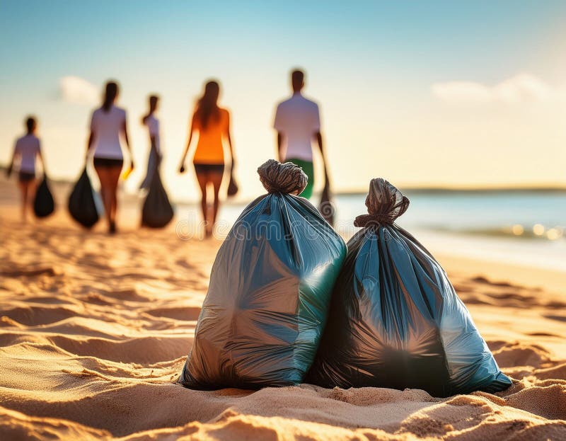 Sustainable Beach Clean-Up with Volunteer Stock Image - Image of ...