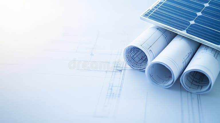 Sustainable Building Design Solar Panel on Blueprints for Green Energy ...