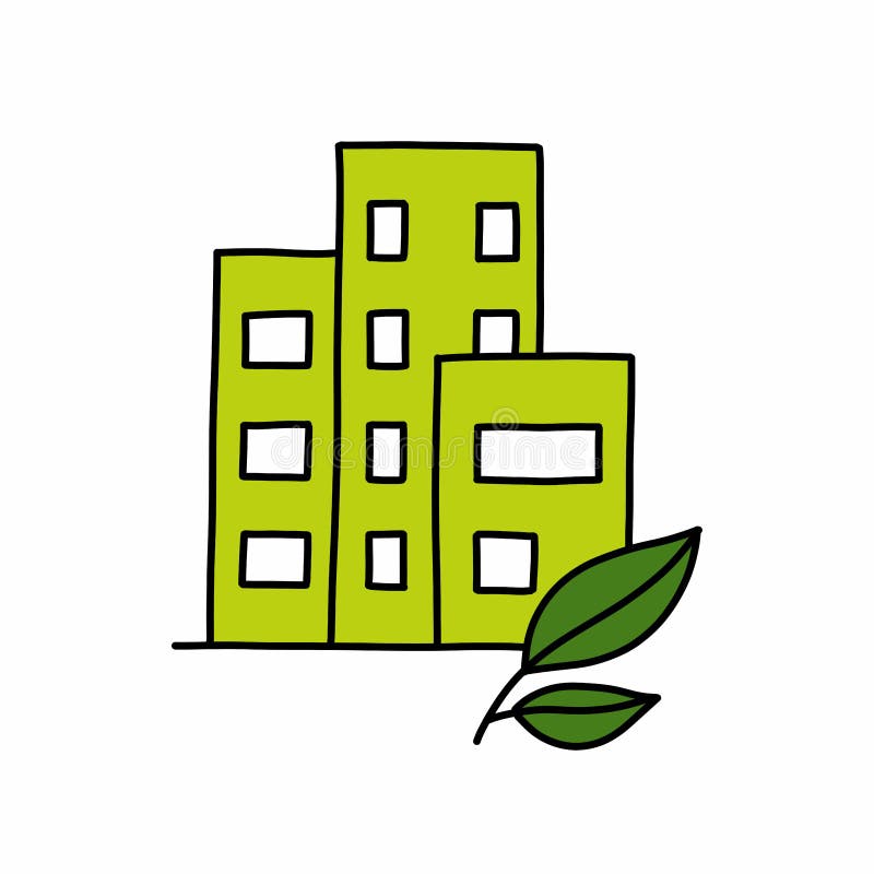Sustainable Building Doodle Icon, Vector Color Illustration Stock ...