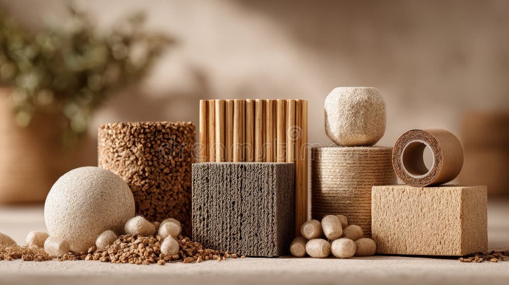 Sustainable Building Materials Composition in Studio Stock Illustration - Illustration of ...