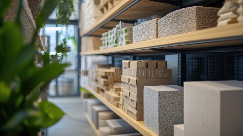 Sustainable Building Materials Displayed on Shelves in a Store ...