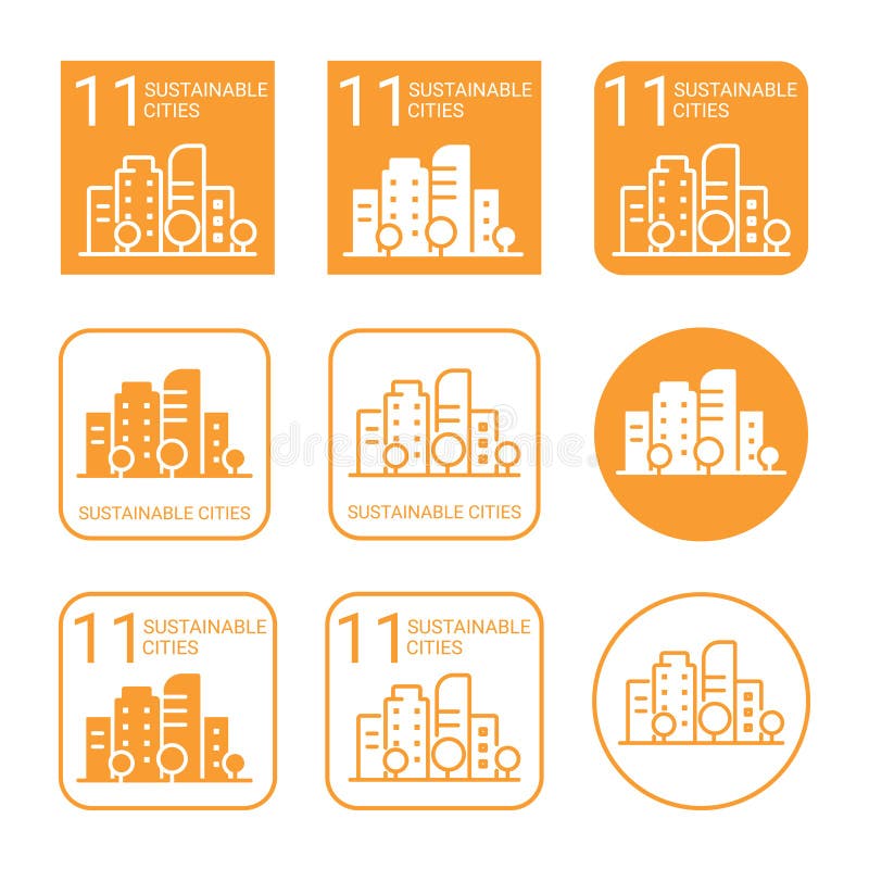 Sustainable Cities Icon Set. Linear and Flat Style Stock Vector ...