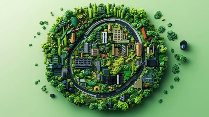 Sustainable City, a Circular Urban Landscape Stock Illustration ...