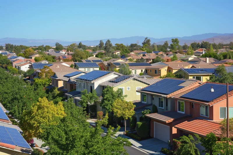 Sustainable Community: Solar-Powered Roofs Illustrating Residential ...