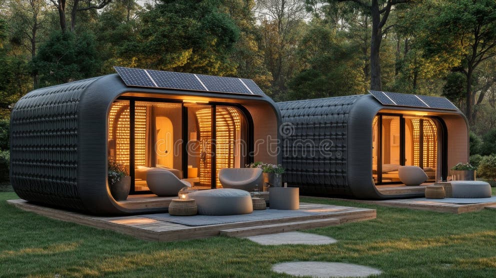 Sustainable 3D-Printed Homes with Solar Panels in a Forest Setting ...