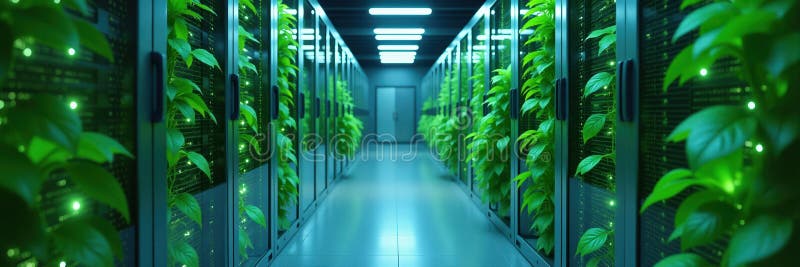 Sustainable Data Center, Server Room with Plants, Green Technology, Eco ...