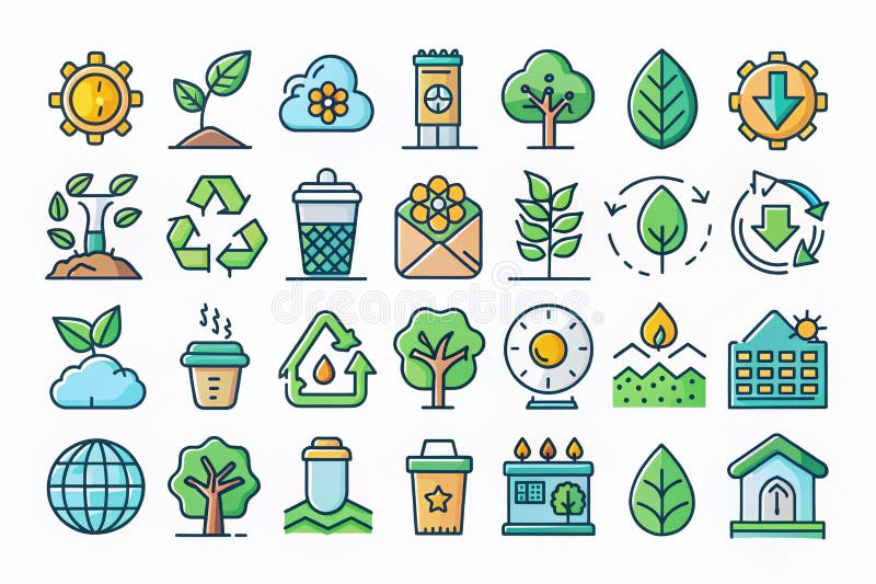 Sustainable Design Icons Editable Solid Stroke Ecology Symbols for ...