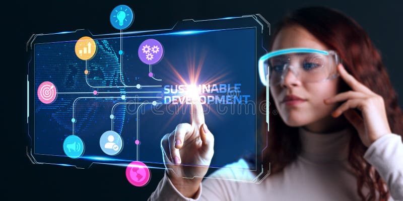 SUSTAINABLE DEVELOPMENT Inscription, Cloud Technology Concept. Business ...