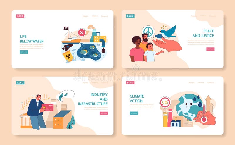 Sustainable Development Web or Landing Set. Global Action for Better ...