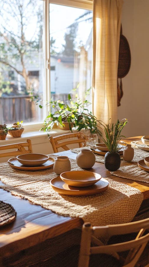 A Sustainable Dining Room with Bamboo Chairs a Live-edge Table and ...