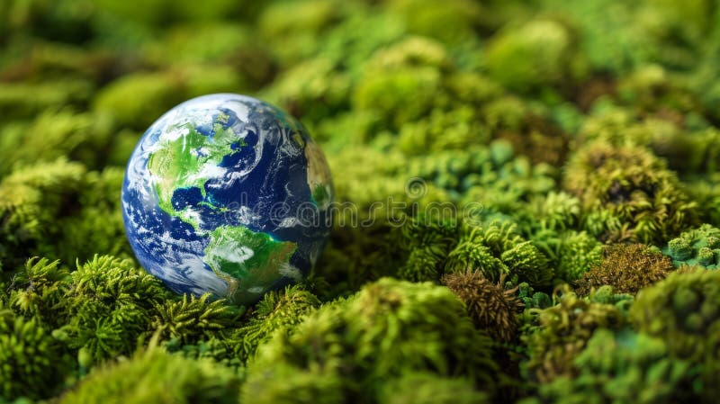 Sustainable Earth: Eco-Friendly Globe Resting on Lush Green Moss Stock ...