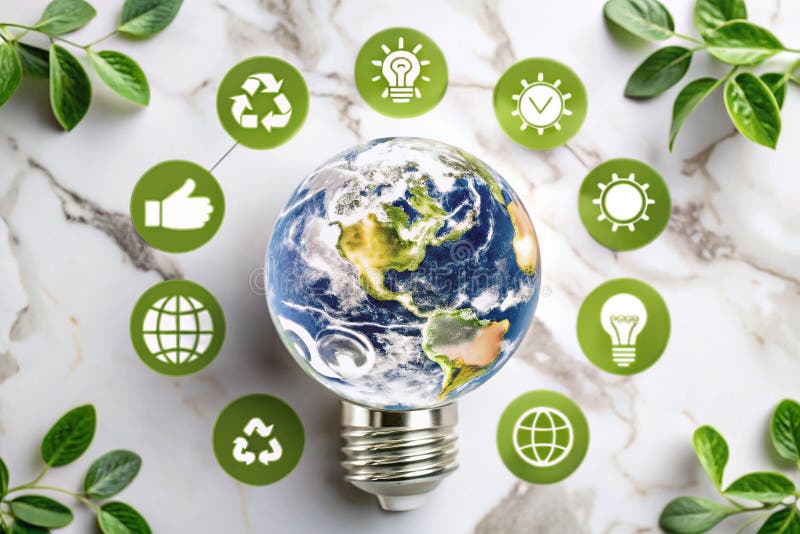 Sustainable Earth, Global Icons, Marble Surface, Eco-friendly Concept ...