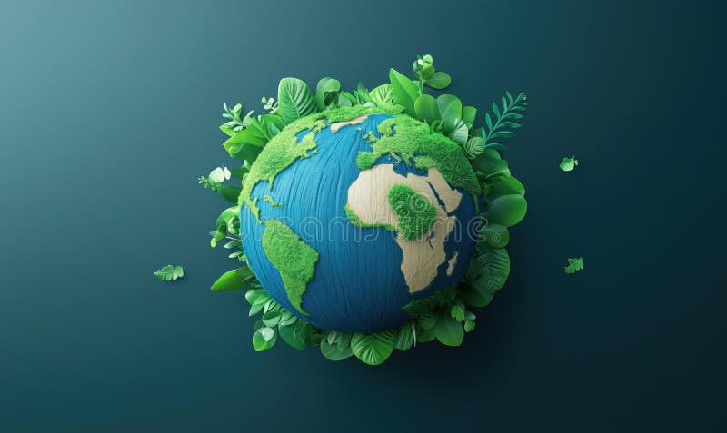 Sustainable Earth Model Surrounded by Lush Greenery, Symbolizing ...