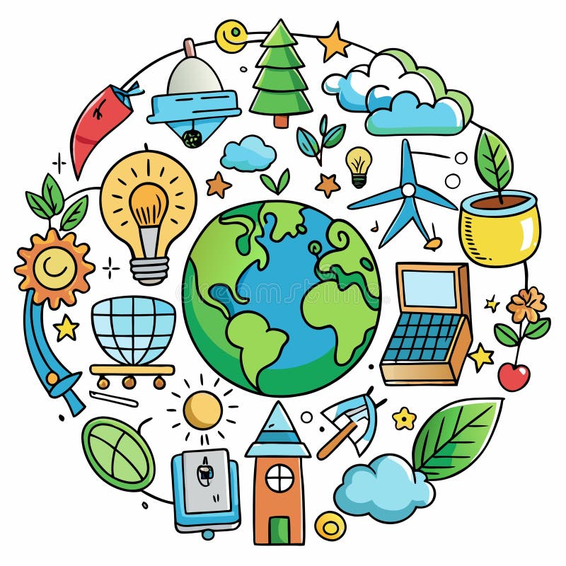 Sustainable Earth with Various Renewable Energy and Environmental Icons ...