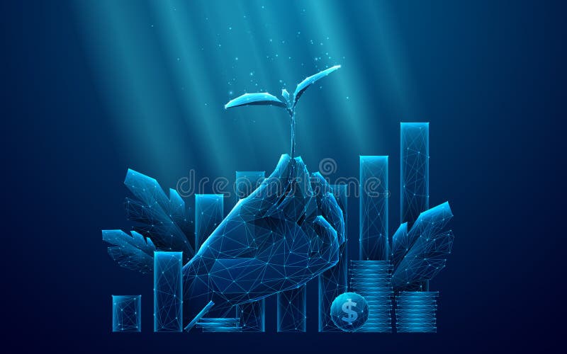 Sustainable Economy Concept. Abstract Digital Hand-Holding Plant Stock ...