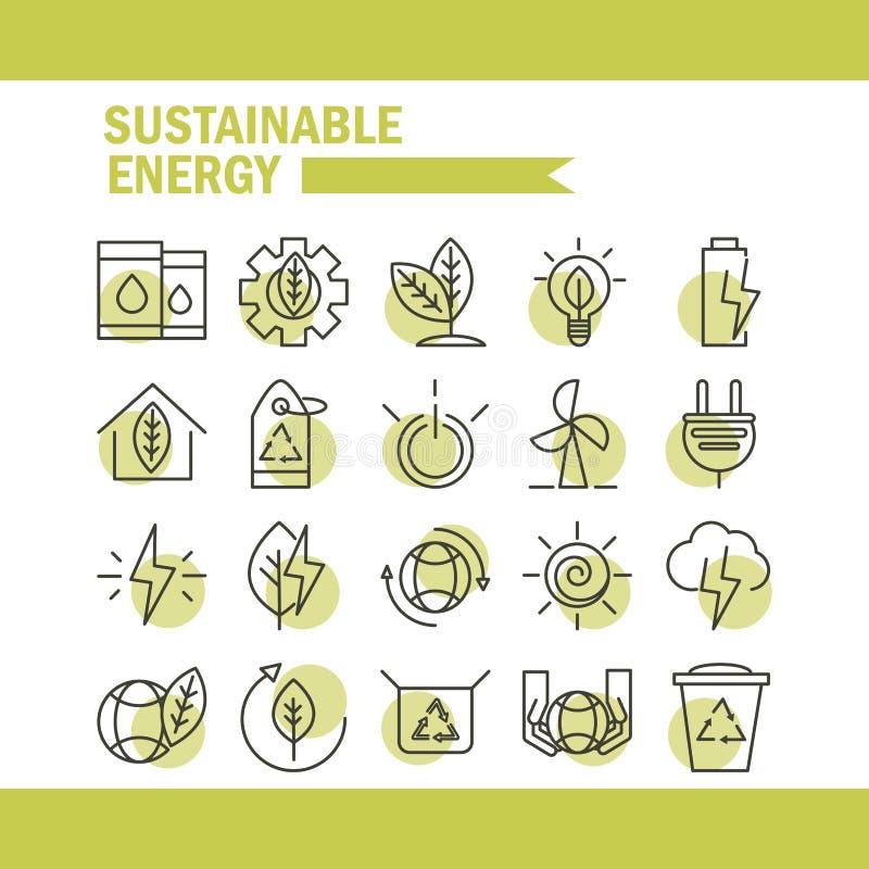 Sustainable Energy Alternative Renewable Ecology Icons Set Line Style ... Sustainable Energy Alternative Renewable Ecology Icons Set Line Style ...