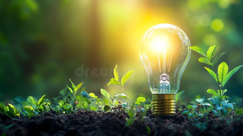 Sustainable Energy Background with Light Bulb and Environmental ...