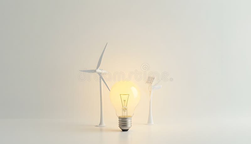 Sustainable Energy Concept with Light Bulb, Wind Turbine, and Solar ...