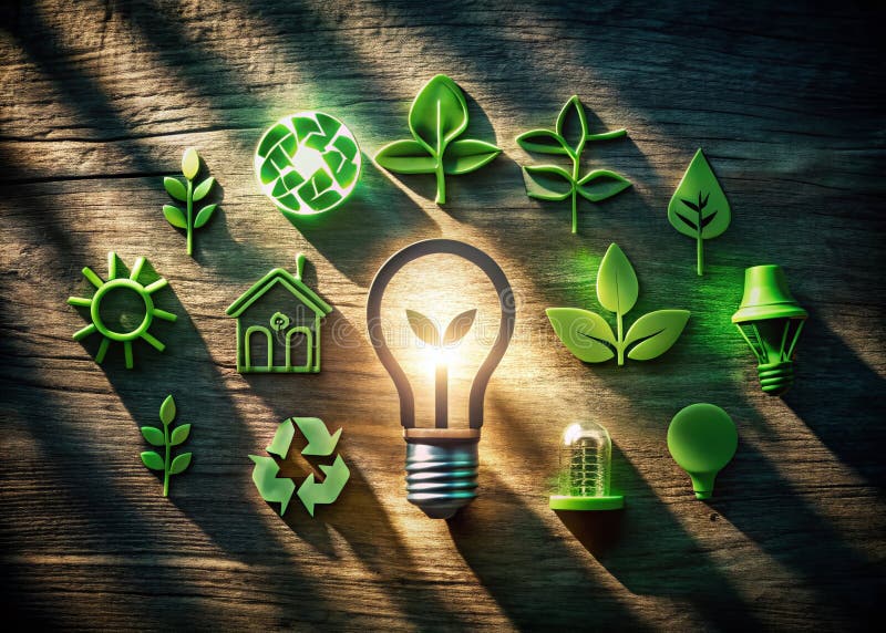 Sustainable Energy Creative Symbols Illustrate LowLight Energy ...