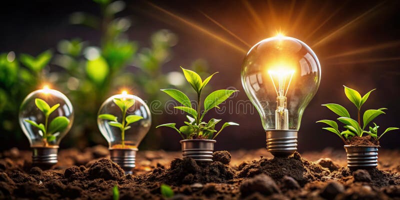 Sustainable Energy Innovation Glowing Light Bulbs Implanted in Rich ...