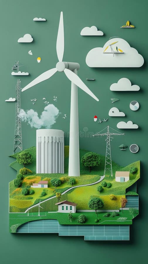 Sustainable Energy Landscape, a Vision for a Greener Future Stock Photo ...