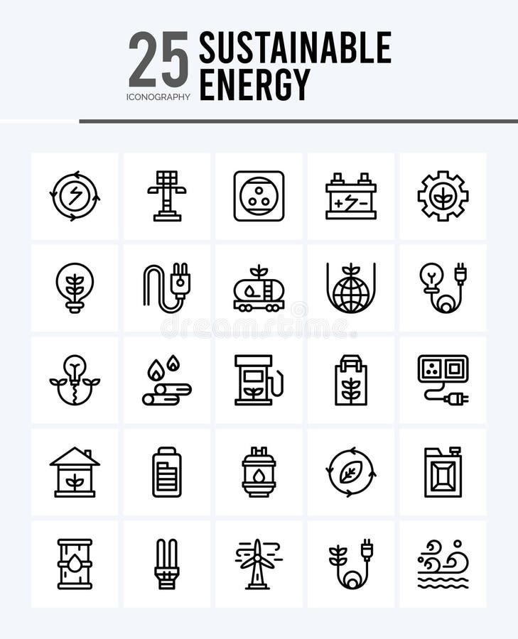 25 Sustainable Energy Outline Icons Pack Vector Illustration Stock ...