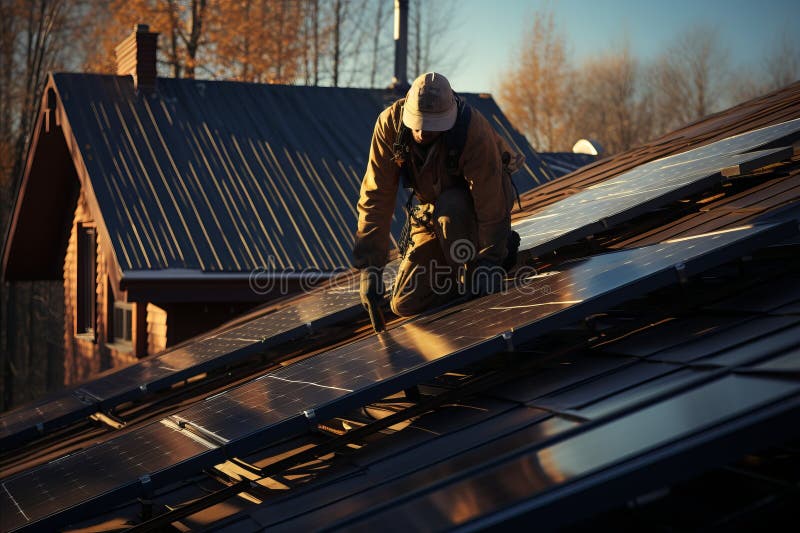 Sustainable Energy Solution. Skilled Technician Adeptly Installs Solar ...