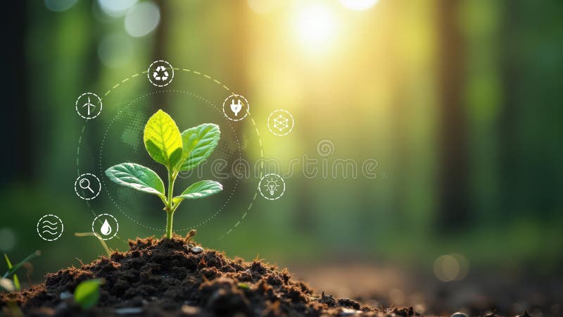 Sustainable Energy Sources with Growing Plant Stock Illustration ...