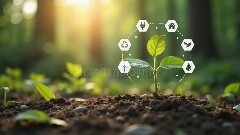 Sustainable Energy Sources with Growing Plant Stock Illustration ...
