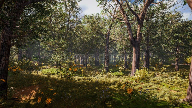 Forest Environment in Autumn. 3d Rendering Stock Illustration ...