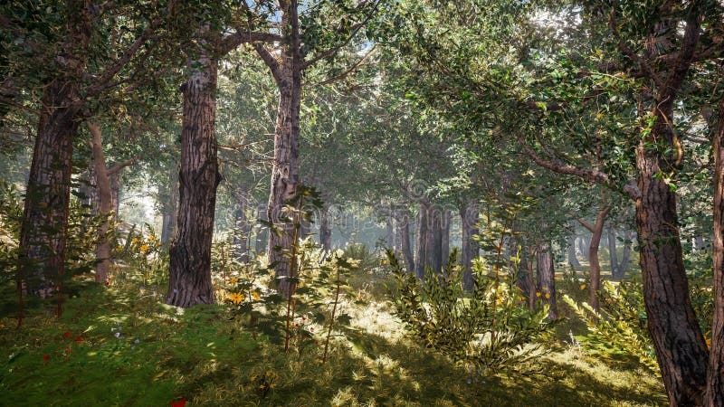 Forest Environment in Autumn. 3d Rendering Stock Illustration ...