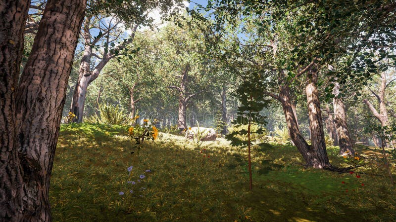 Forest Environment in Autumn. 3d Rendering Stock Illustration ...