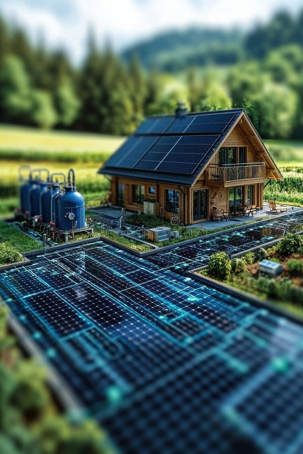 Sustainable Farm with Solar Panels and Efficient Irrigation System at ...