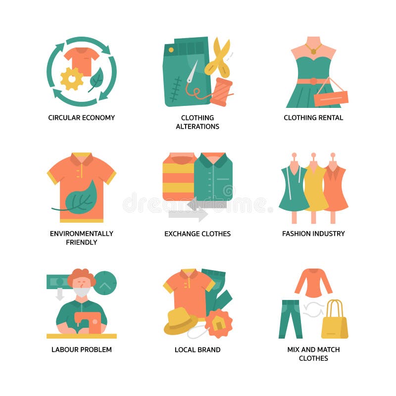 Sustainable Fashion Icon Set Stock Vector - Illustration of fashion ...