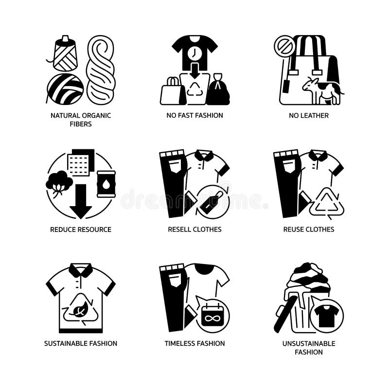 Sustainable Fashion Icon Set Stock Vector - Illustration of sustainable ...