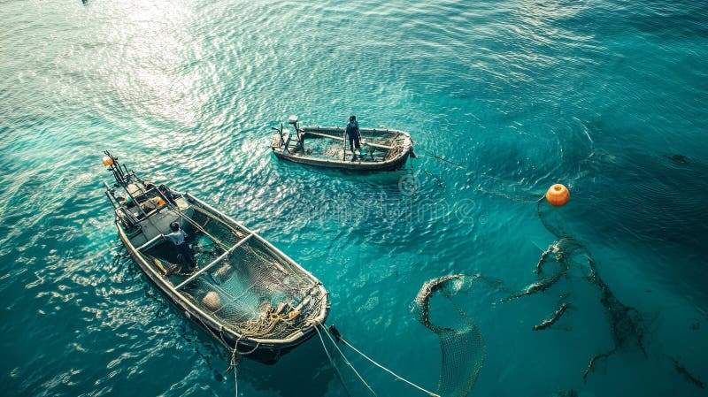 Sustainable Fishing Practices in a Clear Blue Ocean Environment. Stock ...