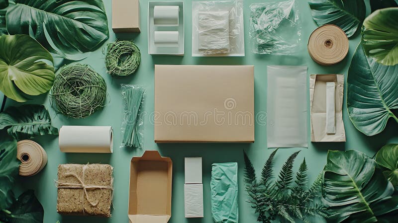 Sustainable Flat Lay of Eco-Friendly Packaging Materials Stock ...