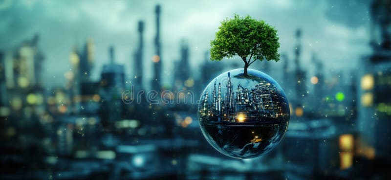 Sustainable Future Concept with Tree Growing on Globe Reflecting ...
