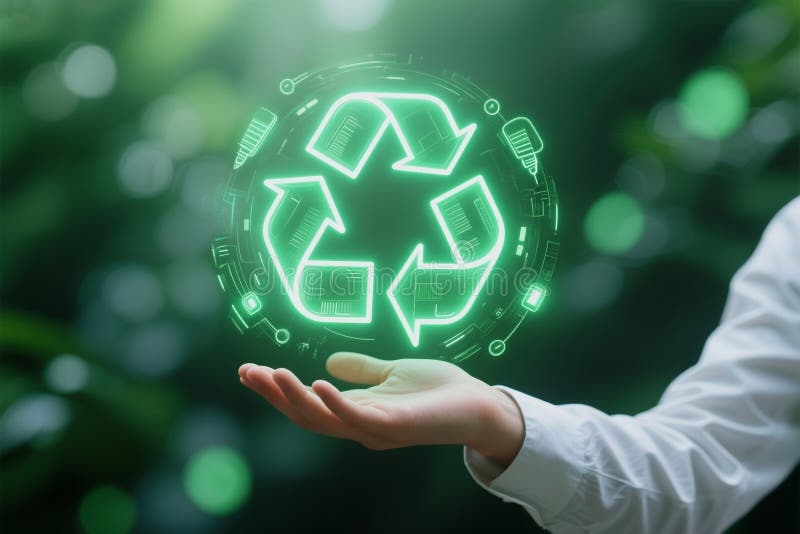 Sustainable Future Hand Holding a Glowing Recycle Symbol Stock ...
