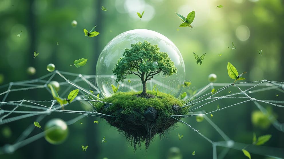Sustainable Future: Tree of Life in Digital Ecosystem Sphere Stock ...