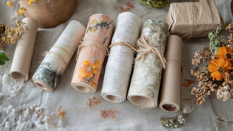 Sustainable Gift Wrap Corner with Paper Rolls, Twine, and Nature ...