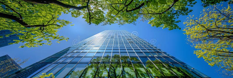 Sustainable Glass Office Building with Tree in Modern Urban Setting for ...