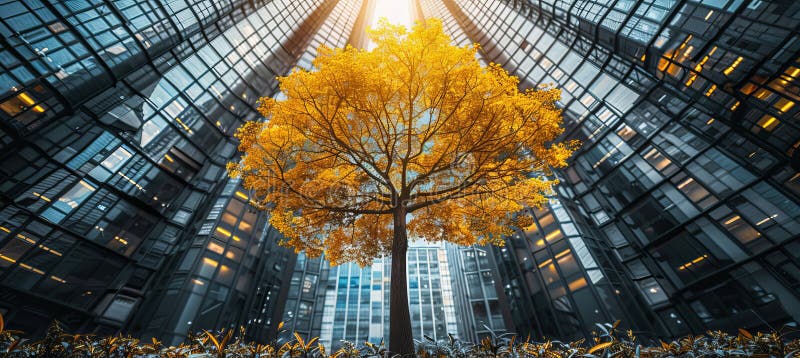 Sustainable Glass Office Building in Urban Environment with Tree for ...