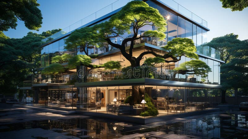 Sustainable Green Building Eco-friendly Building with Tree for Reducing ...