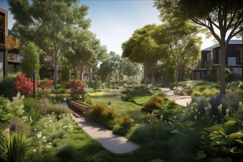 Sustainable and Green Community with Communal Garden and Walking Paths ...